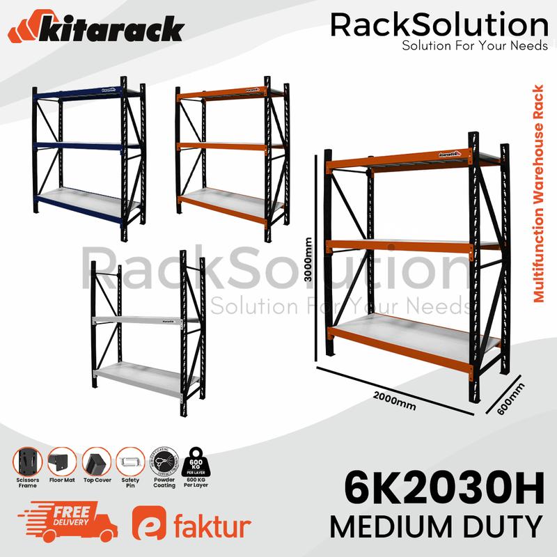 Rak Gudang Besi 600kg / Layer Medium Duty Starter Rack 3 Meter Hitam ...