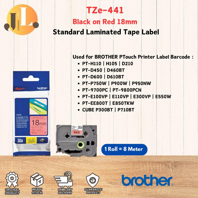 BROTHER TZe-441 18mm PTouch Tape Label Barcode TZe441 Black on Red ...