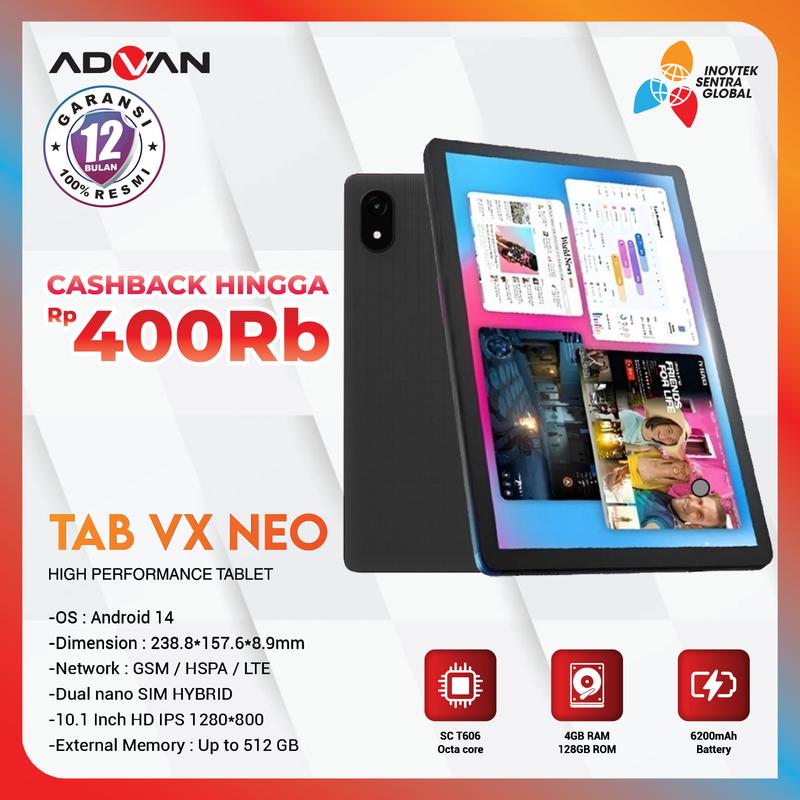 ADVAN TAB VX NEO 4GB/128GB | Layar 10.1” | Tablet Android 14 | Garansi ...