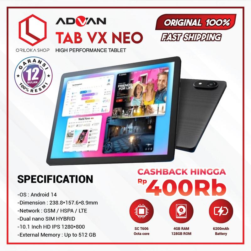 ADVAN TAB VX NEO 4GB/128GB | Layar 10.1” | Tablet Android 14 | Garansi ...