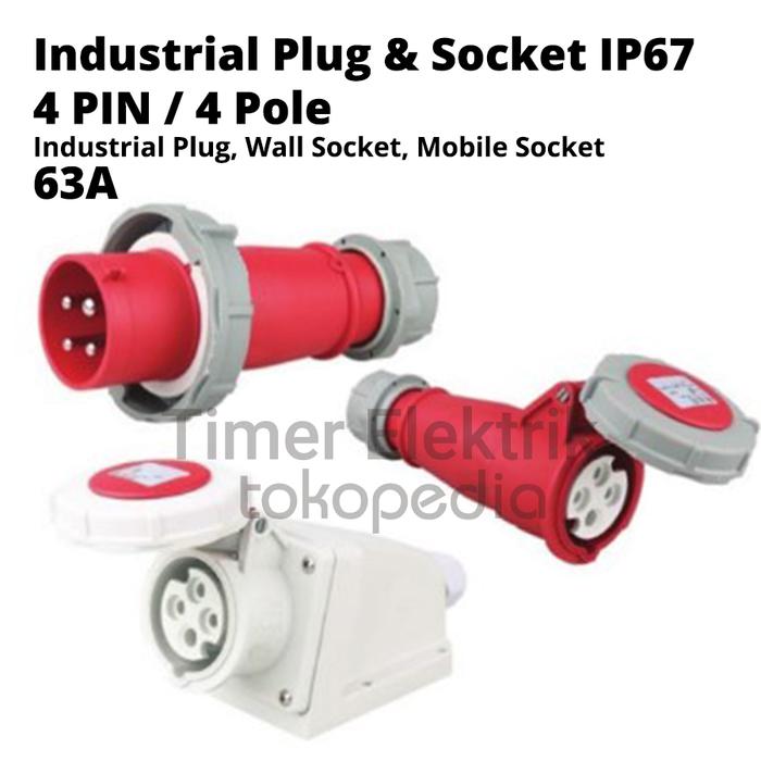 Jual Industrial Plug & Socket IP67 4 Pin / 4 Pole 63A Berbagai Variant ...