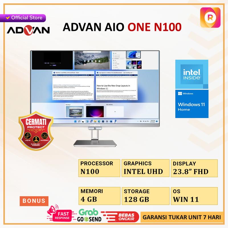 ADVAN PC AIO ONE N100 8GB 256GB W11 23.8" FHD - Shop | Tokopedia