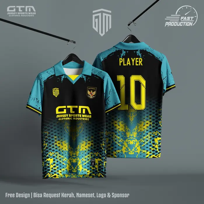 Jual Jersey Bola Futsal Hitam Biru Kuning Kerah Retro ~ Free Custom ...