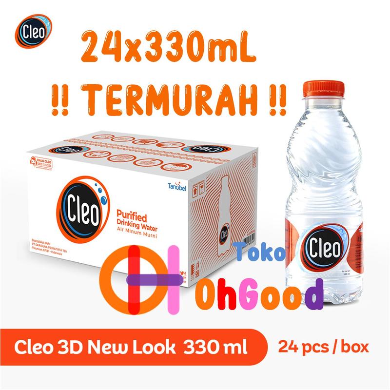 Air Minum Mineral botol Cleo 3D 330mL 330 mL Pure Water AMDK isi 24 ...