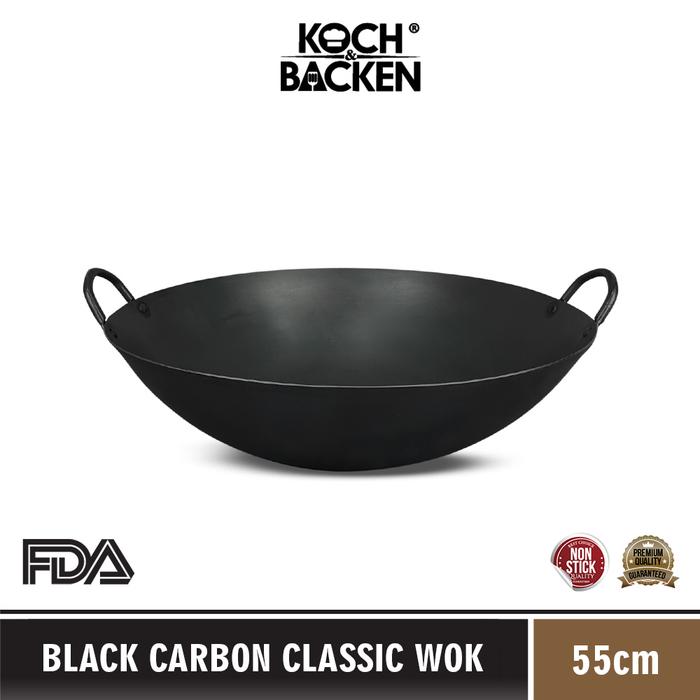 Promo KOCH&BACKEN Black Carbon Steel Classic Wok 55cm Wajan Baja Size ...