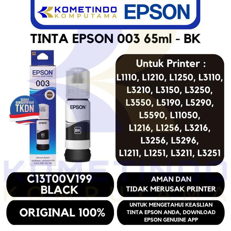 TKDN BOX T 003 Black 65ml Tinta Epson Jamin 100% Original Bo - Shop | Tokopedia