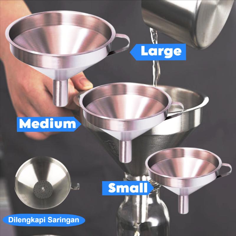 Corong Dapur Stainless Steel 11 15 18 CM Dengan Saringan Funnel - Shop ...