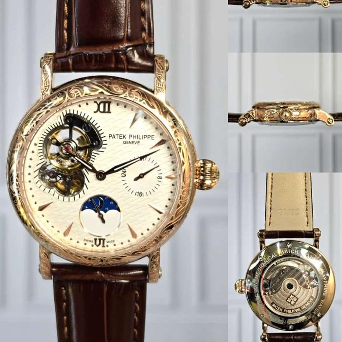 Jual Jam tangan Automatic Tattoo MoonPhase Open Heart Leather Stainless ...