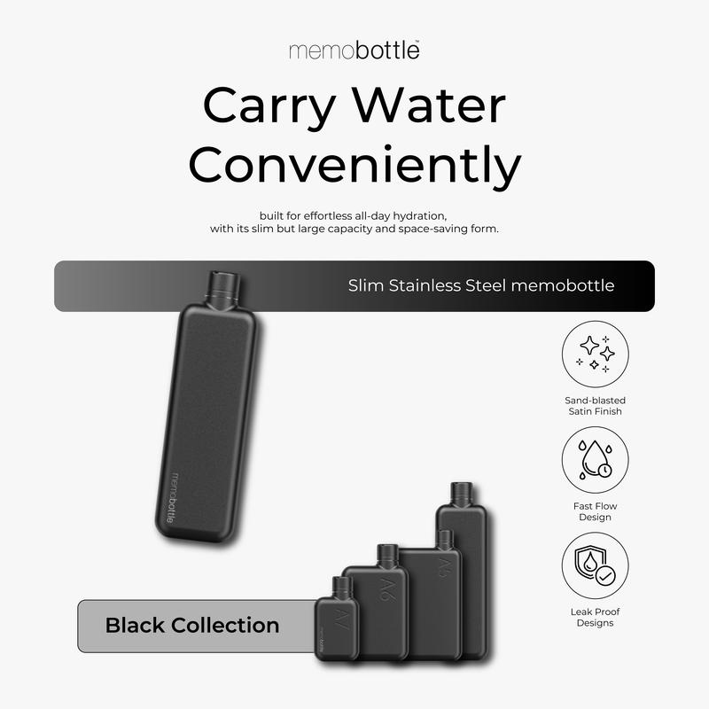 Botol Minum Stainless Steel memobottle Slim 600ml Flat Tumbler Black ...