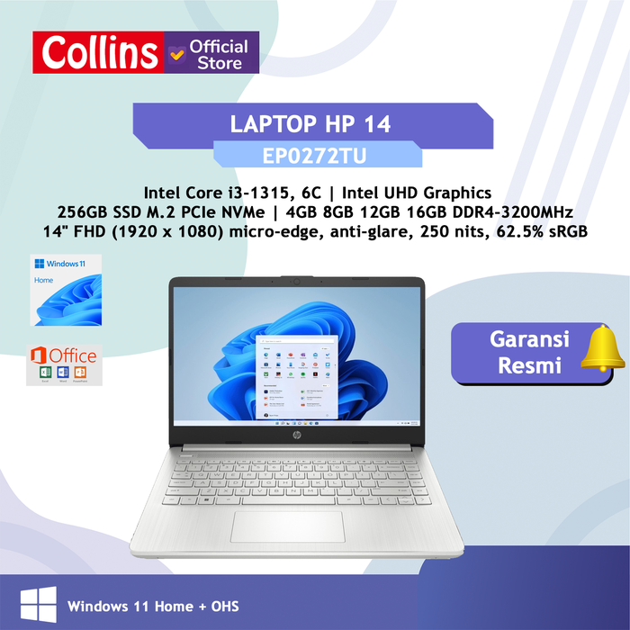 Promo LAPTOP HP 14-EP0272TU I3 1315U 4GB 256GB Intel UHD 14" FHD W11 ...