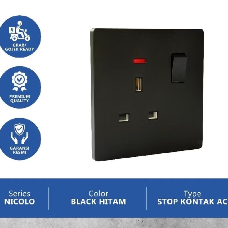 Stop Kontak AC kaki 3 Saklar AC dan Switch 13A Black Premium - Shop ...