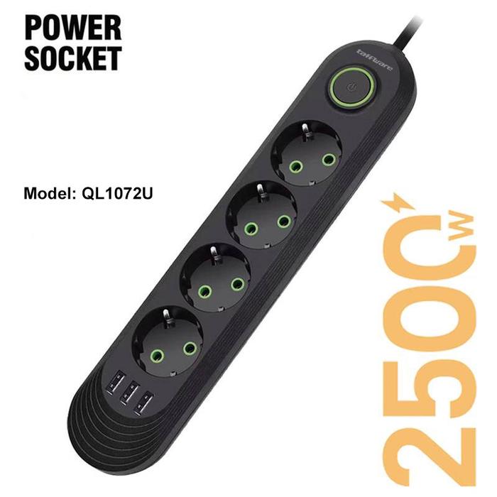 Jual Stop Kontak USB Port EU Plug 10A 110-250V 2500W 4 Lubang 1.8 Meter ...