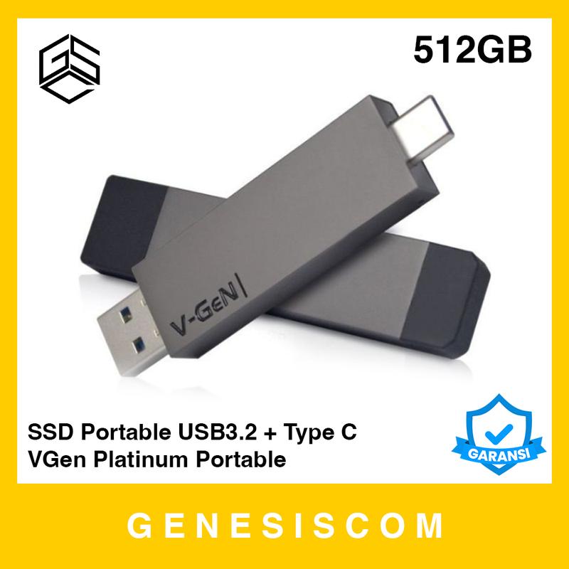 SSD VGEN Platinum 512GB Portable USB 3.2 + Type C External Eksternal ...