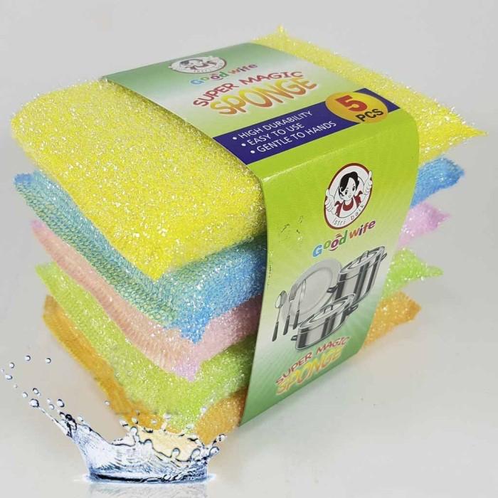 Isi 5 pcs Sponge Cuci Piring Rumah Tangga Super Magic Sponge - Shop ...