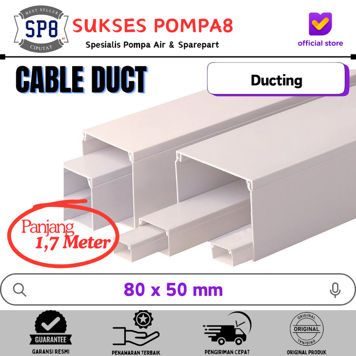 Jual Kabel DUCT / Trunking 80x50 (1,7 Meter) Polos / Wiring DUCT ...