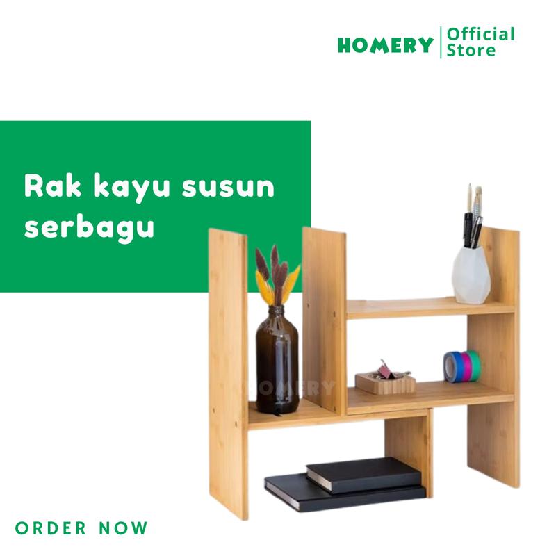 Rak Buku Kayu Atas Meja Dinding Minimalis Pajangan Portable Serbaguna ...