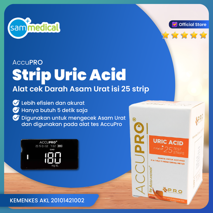 Jual AccuPro Strip Uric Acid isi 25 Strip / Alat Cek Darah Asam Urat ...