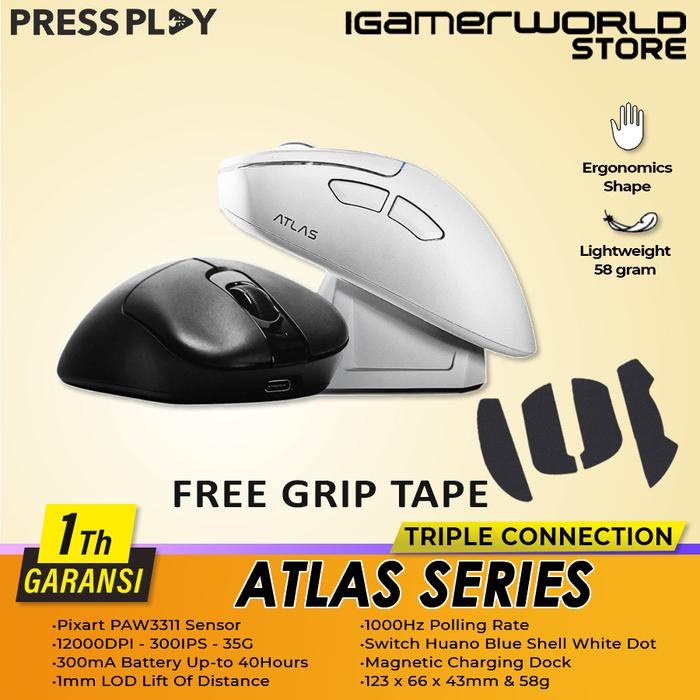 Jual Press Play Atlas Ultralight Ergonomic Wireless Triple Connection ...