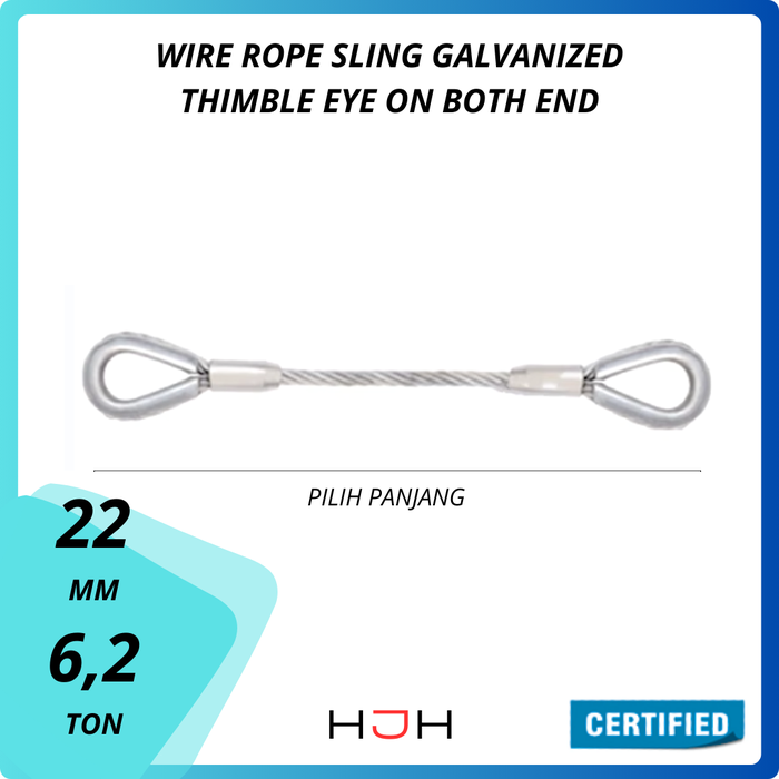 Jual WIRE ROPE SLING 22 MM GALVANIZED. THIMBLE EYE ON BOTH END. SWL 6,2 ...