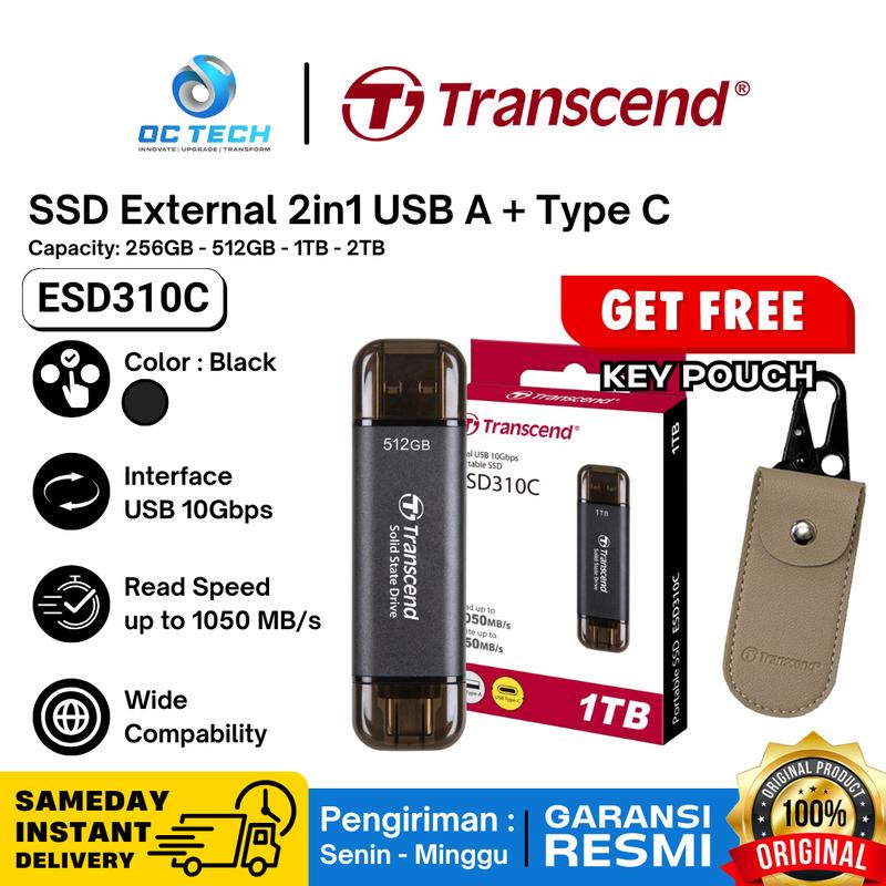 SSD External Type C + A Transcend ESD310 ESD310C 256GB 512GB 1TB Black ...