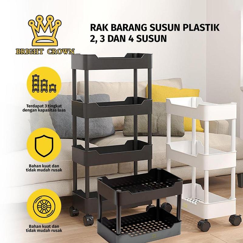 baru Bright Crown Rak Dapur Plastik Serbaguna 2/3/4 Tingkat Dengan Roda ...
