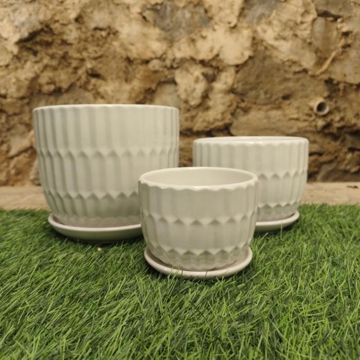 Jual Pot keramik pot tanaman hias model bulat motif warna putih polos ...