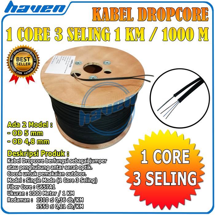 Jual Kabel Dropcore 1 Core 3 Seling 1km 1000m Wire Fiber Optic FO ...