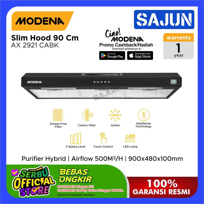 Modena Purifier Slim Hood Hybrid 90cm AX-2921 CABK Cooker Hood - Shop ...