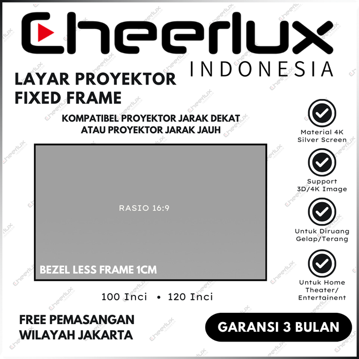 Promo Layar Proyektor Fixed Frame 100 dan 120 Inch | Screen Projector ...