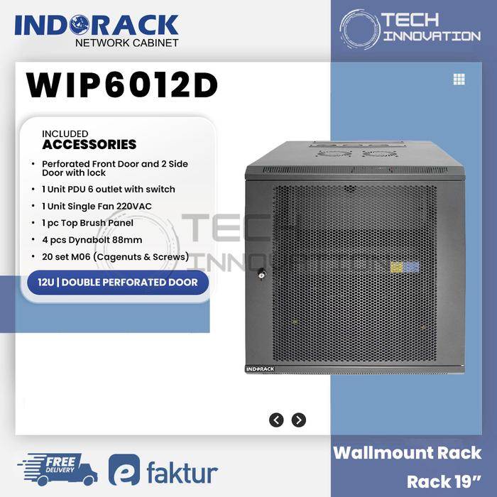 Jual INDORACK Wallmount Rak 12U Depth 600mm Double Perforated Door ...