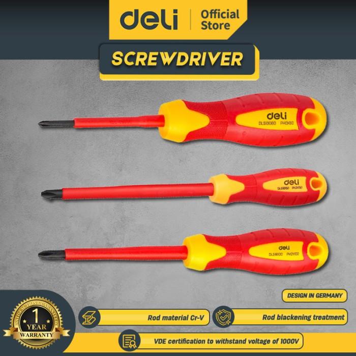 Promo Deli Tools Obeng Listrik Insulasi 1000 Volt / Insulated Phillips ...