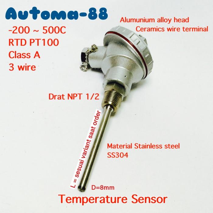 Jual WZP 231 PT100 3 Wire Temperature Sensor Drat NPT 1/2 inch ...