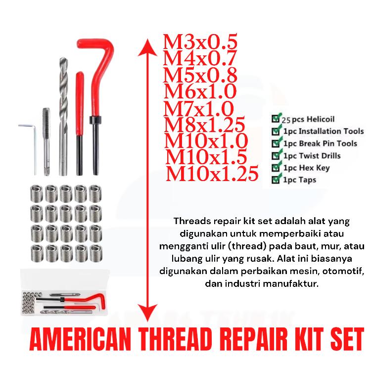paket set Helicoil Thread Repair Recoil Insert Kit M4 M5 M6 M8 - Shop ...