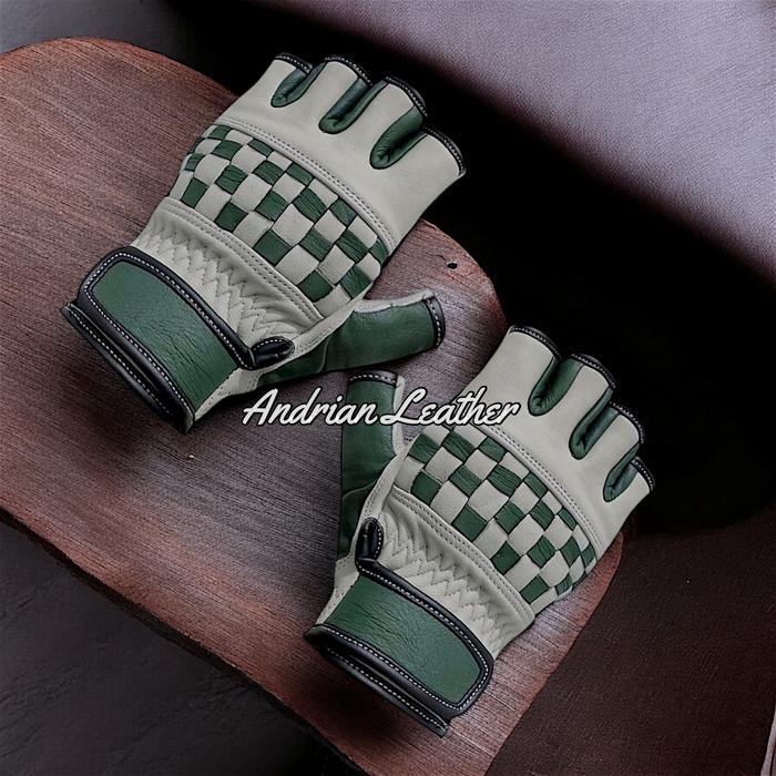 Promo Sarung Tangan kulit Asli Retro Half Finger checkerboard corak ...
