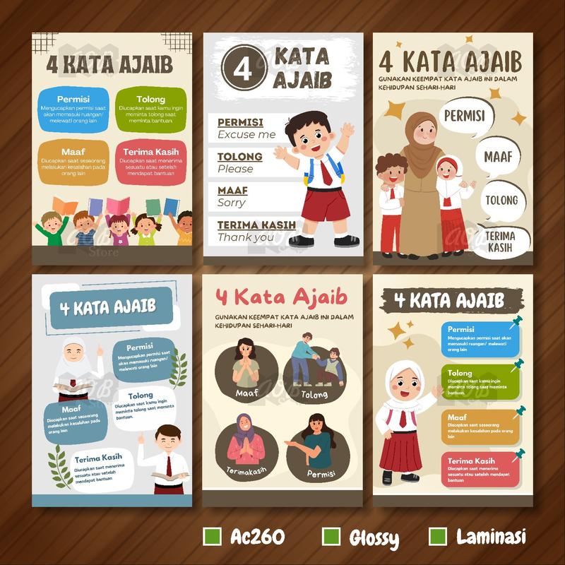 Poster 4 Kata Ajaib, Poster Edukasi Anak Laminasi A3 - Shop | Tokopedia
