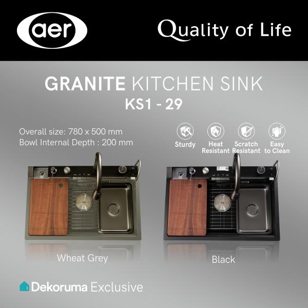 Promo AER Dekoruma Exclusive Kitchen Sink KS1-29 Black Granit 1 Bowl ...