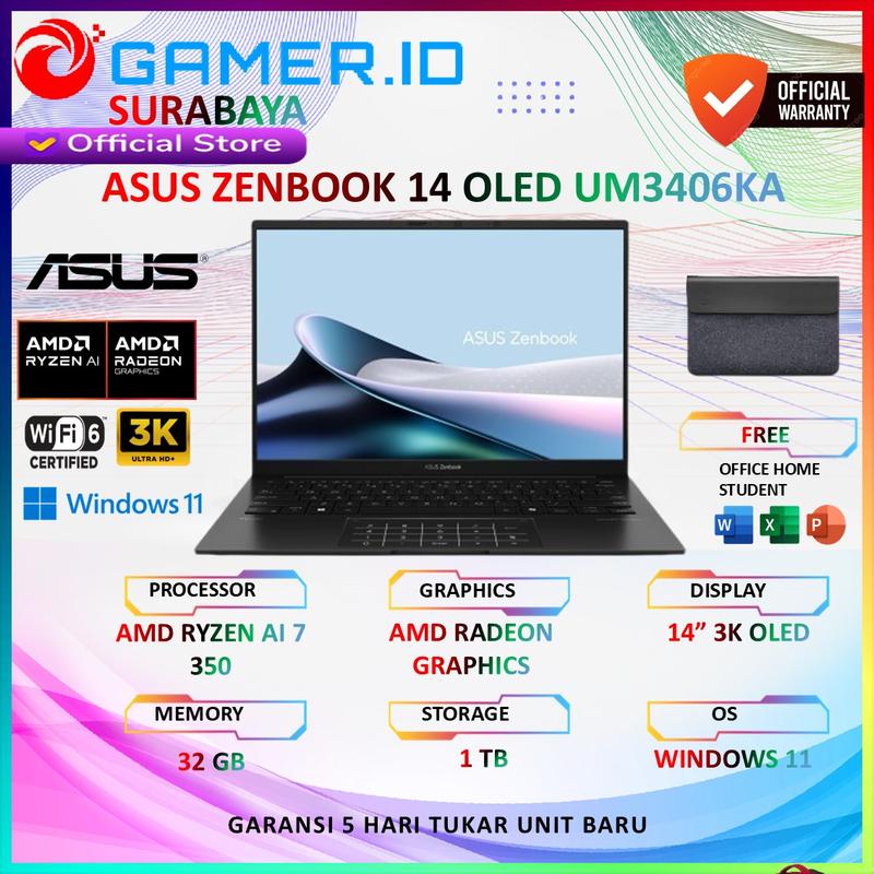 Laptop Ringan ASUS Zenbook 14 OLED UM3406KA AMD Ryzen AI 7 350 RAM 32GB ...