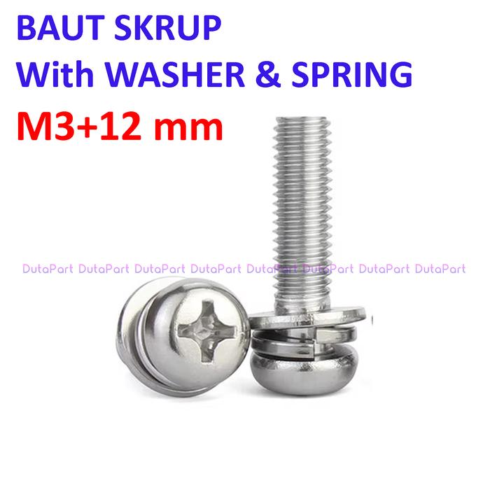 Jual BAUT SKRUP WITH WASHER + SPRING PLUS UKURAN M3 DRAT HALUS BAUT JP ...