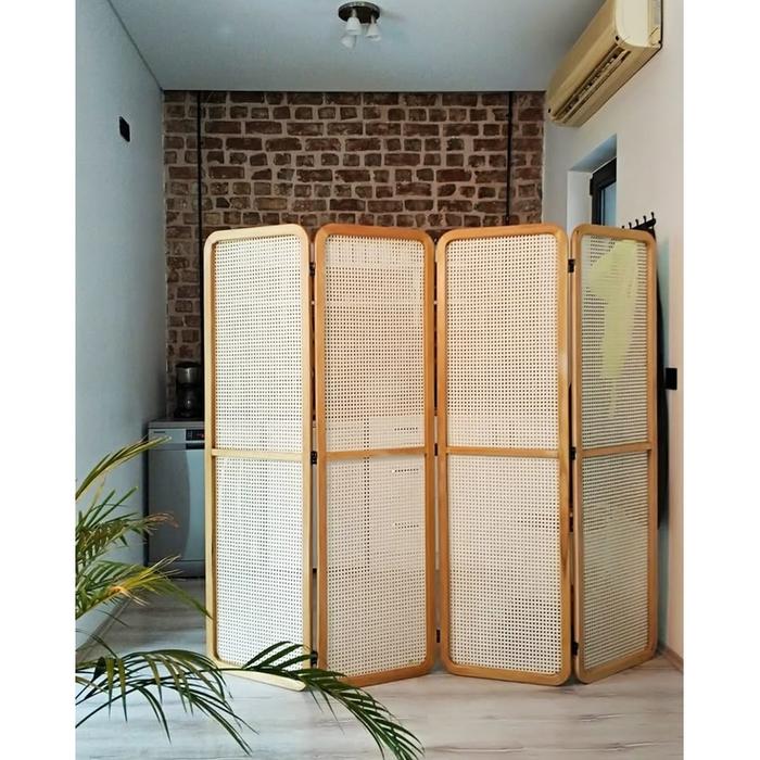 Jual Partisi Ruangan Kayu Jati Model Lipat Anyaman Rotan Minimalis ...