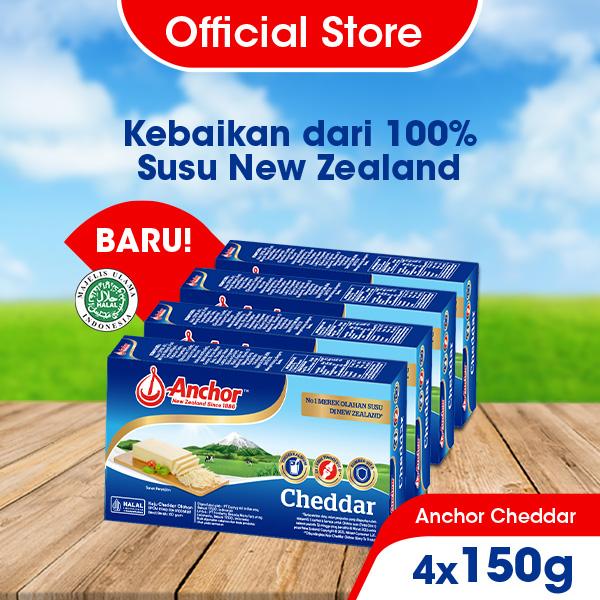 Jual Anchor Cheddar Block Cheese 4 x 150g - Keju Cheddar Asli New ...