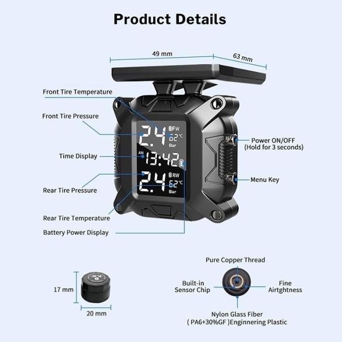 Ready Tpms Motor M7 M9 M11 Wireless Solar Panel Pressure Monitoring ...