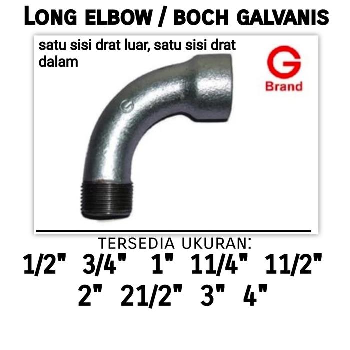 Jual Boch long elbow galvanis besi 1/2 3/4 1 1 1/4 1,5 1 1/2 2 2,5 2 1/ ...
