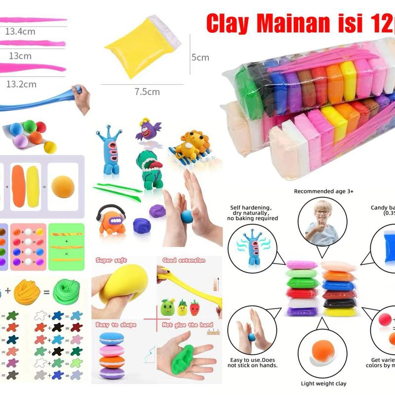 Clay Mainan Anak Isi 12 Pcs Clay 12 Warna Clay Polymer Warna Warni ...
