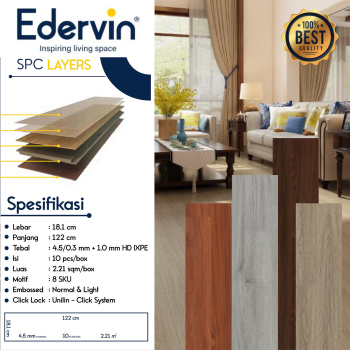 Jual Edervin SPC lantai tebal 5mm harga tertera perbox lantai wood ...
