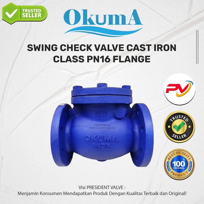 Jual 8" SWING CHECK VALVE PN16 FLANGE CAST IRON BESI KLEP TABOK OKUMA ...
