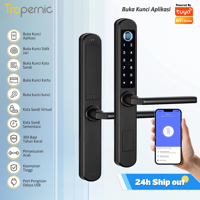 Jual Tuya Kunci Pintu Sliding 304 Stainless Steel Smart Door Lock ...