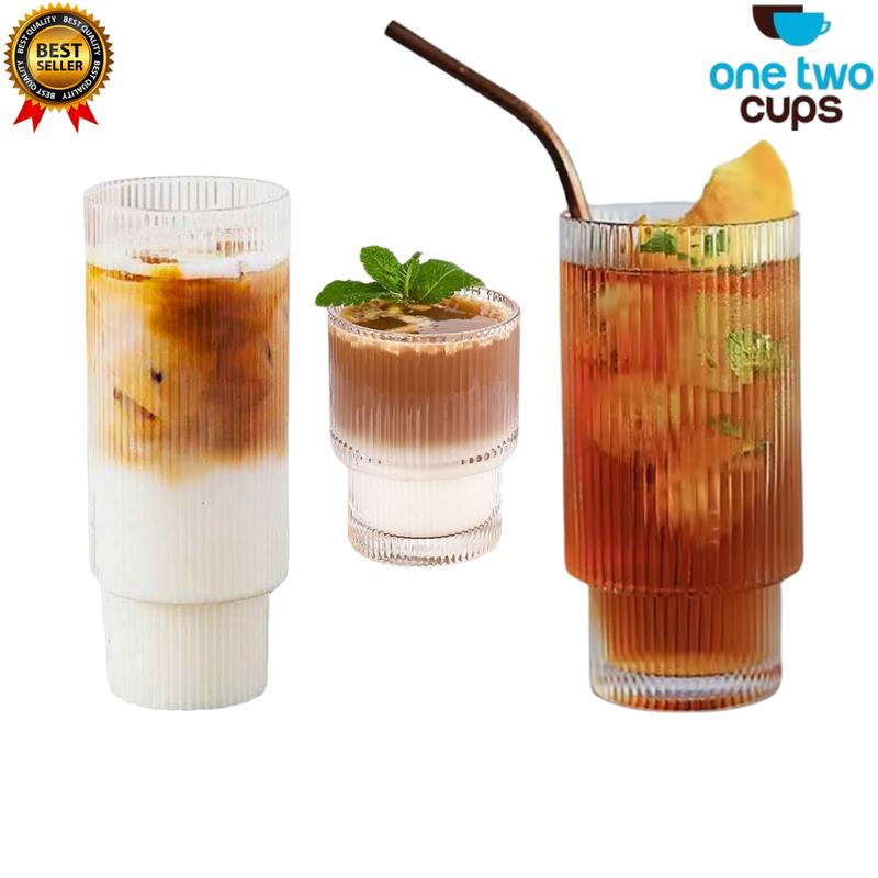Gelas Kaca Minuman Tea Coffee One Two Cups Desain Stripe Origami - Shop ...
