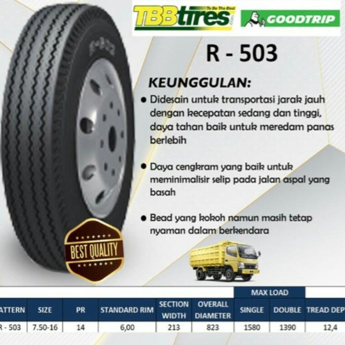 Jual TBB TIRES Ban Truk 7.50 R16 14PR R-503 Best Quality Grip Traction ...