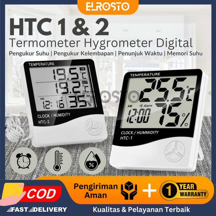 Jual ELROSTO HTC1 HTC2 Higrometer Termometer Digital Jam Suhu Ruangan ...