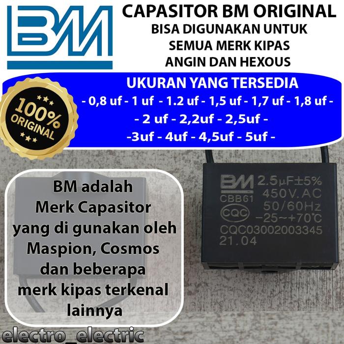 Jual BM Kapasitor Kipas Angin & Hexos Original 100% untuk Semua Merk ...